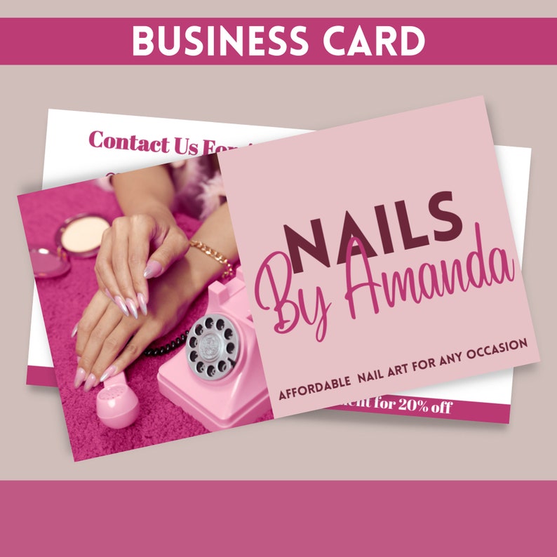 Nail Artist Business and Loyalty Card Template Bundle, Pink Nail Artist ...