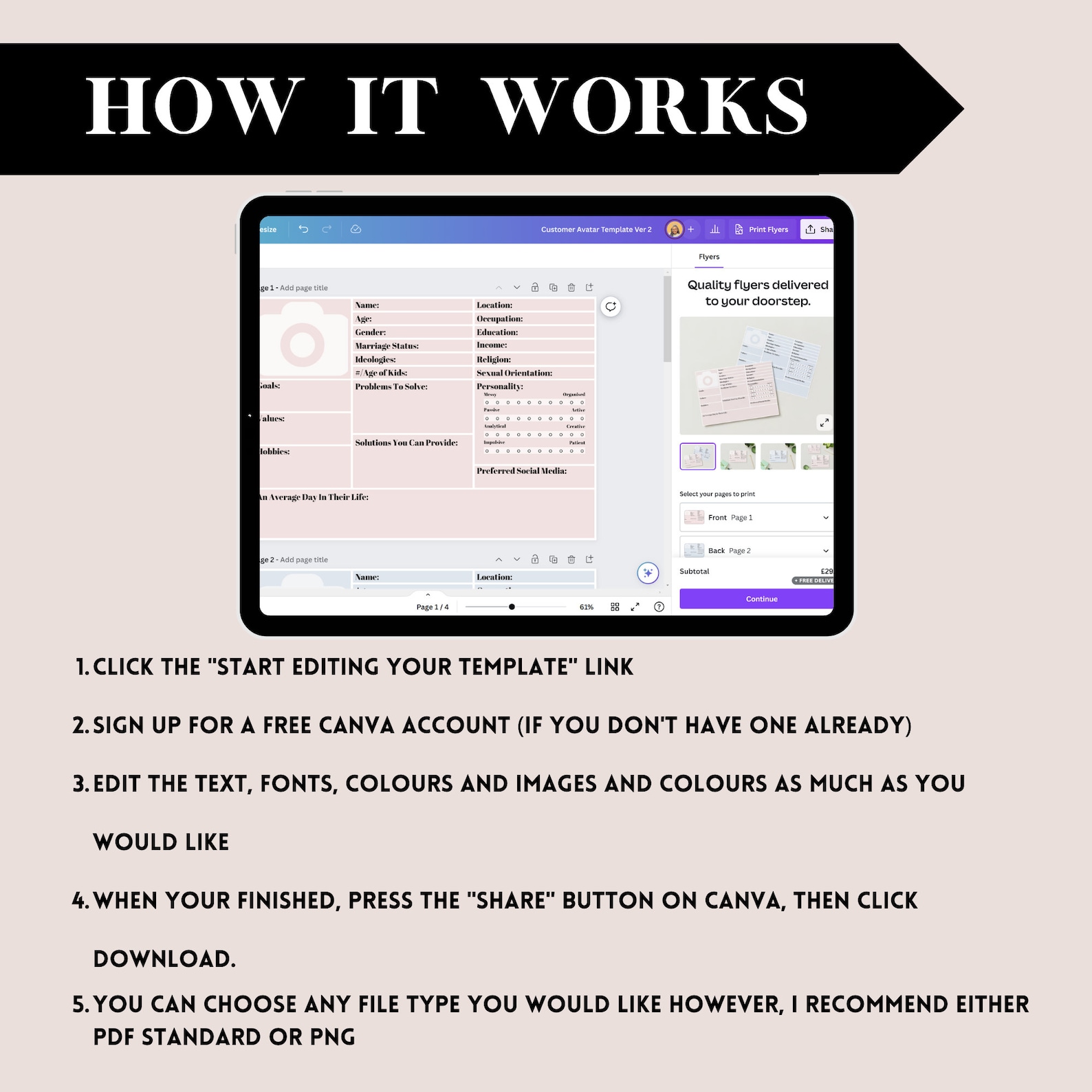 Printable Customer Avatar Worksheet for Identifying Your - Etsy