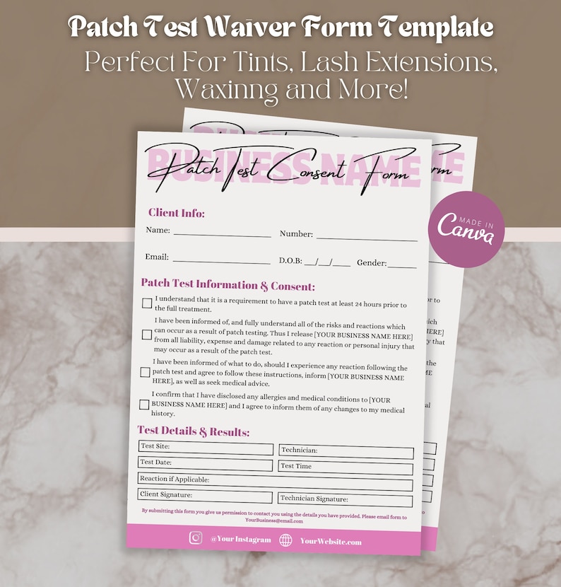 Patch Test Client Consent Form Template, Beauty Treatment Waiver Form ...