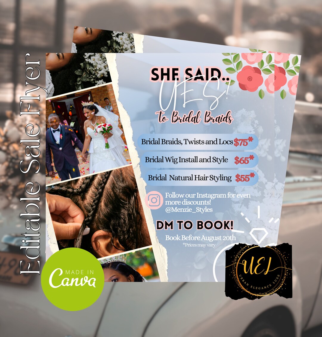 Wedding Braids Sale Flyer Template, Wedding Hair Stylist Sale Flyer ...