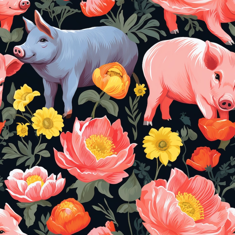 Pig Art Digital Paper, Instant Download Scrapbook Paper, Printable ...