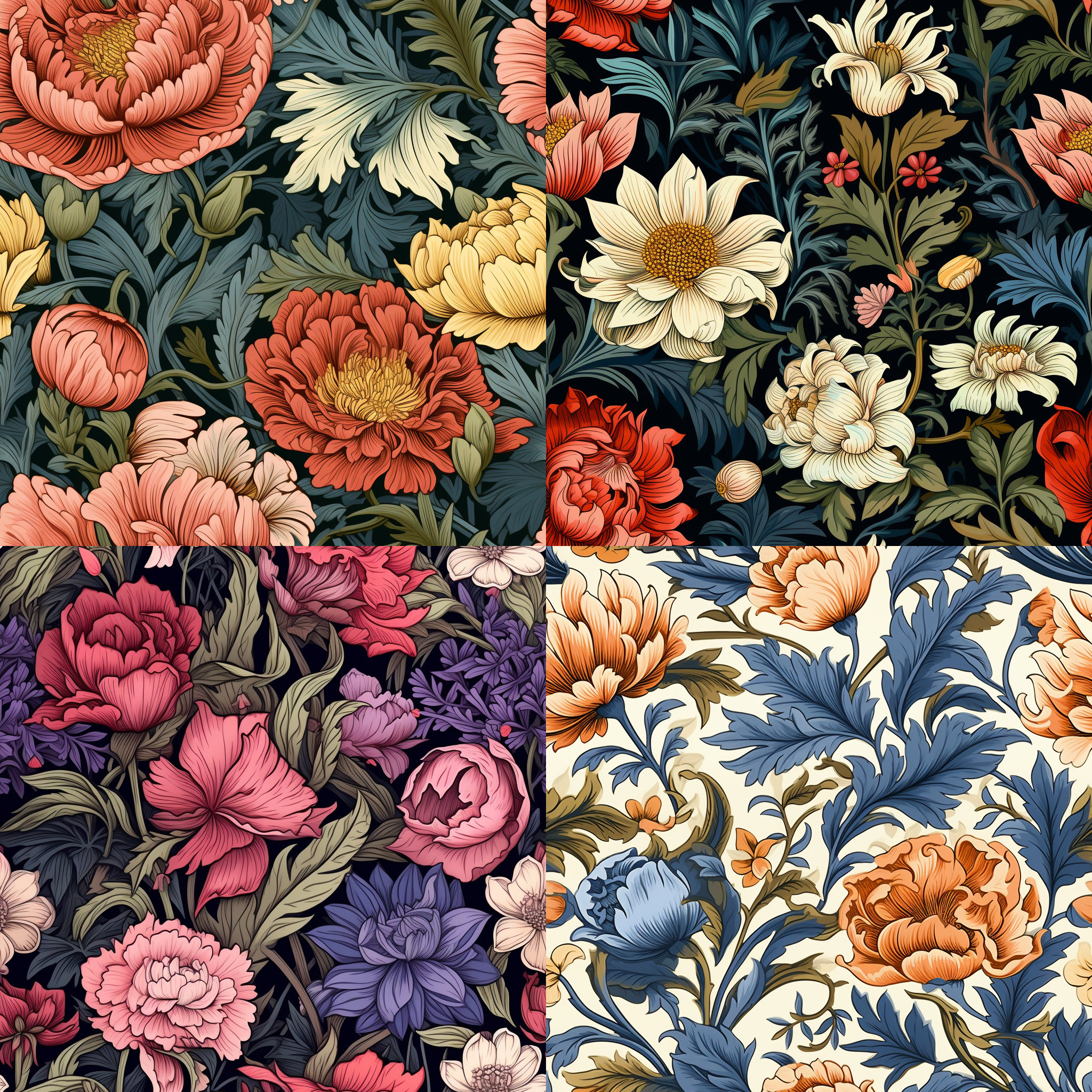 William Morris Style Digital Paper, Instant Download Scrapbook Paper, Printable Digital ...