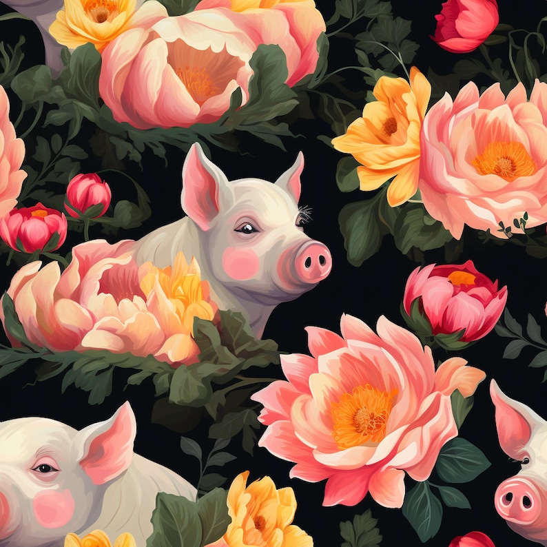 Pig Art Digital Paper, Instant Download Scrapbook Paper, Printable ...