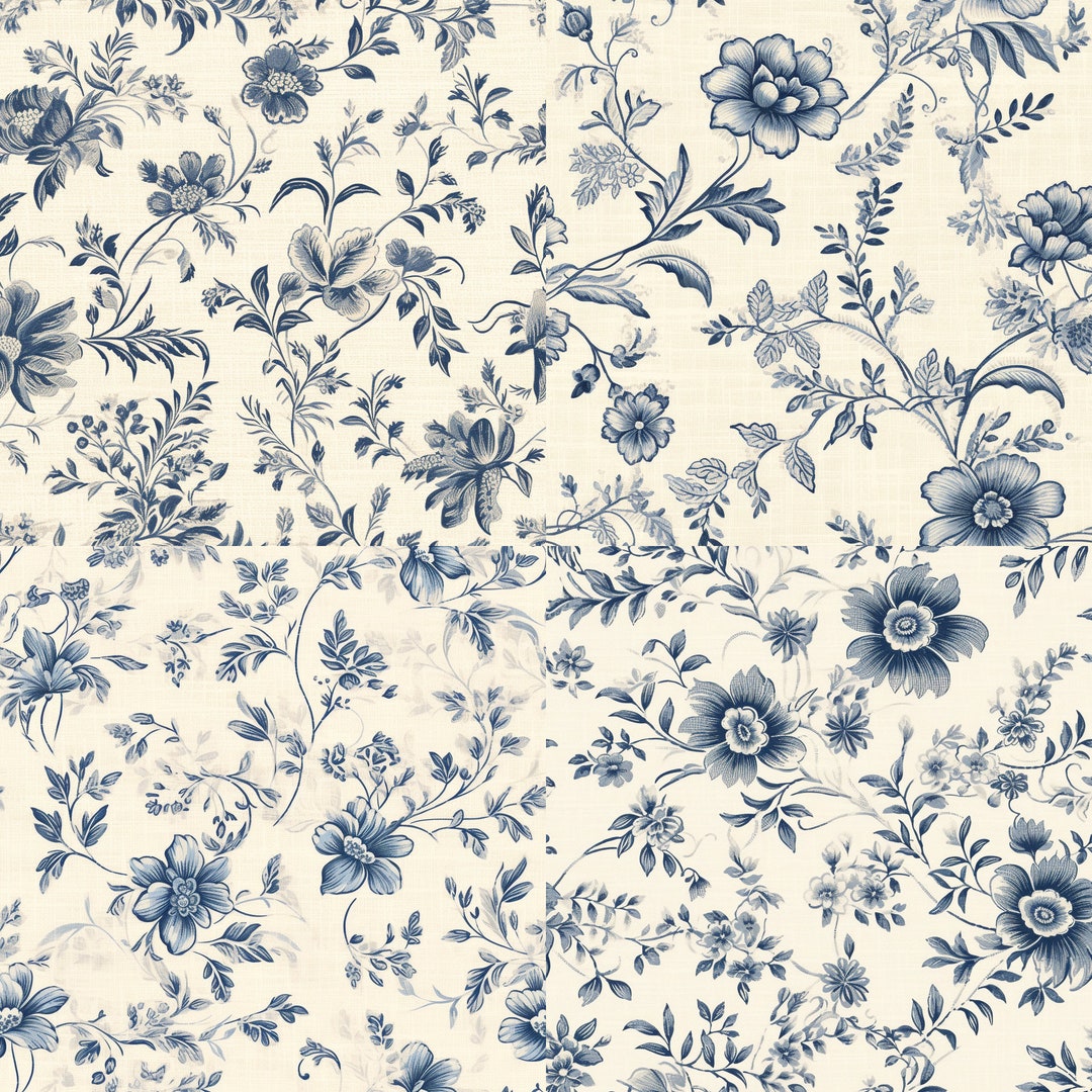 Blue and White Floral , Instant Download Scrapbook Paper, Printable ...