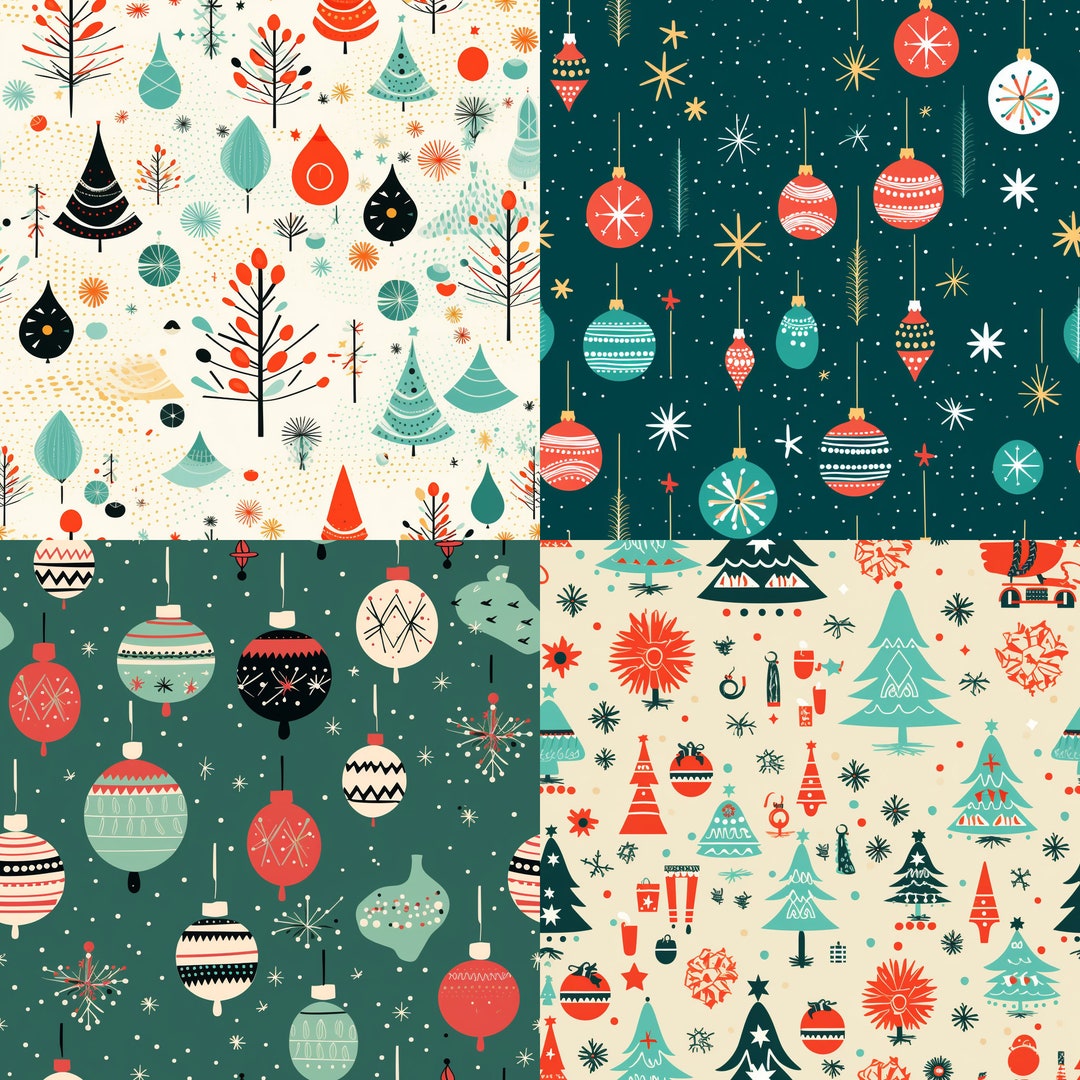 Retro Christmas Digital Paper, Instant Download Scrapbook Paper ...