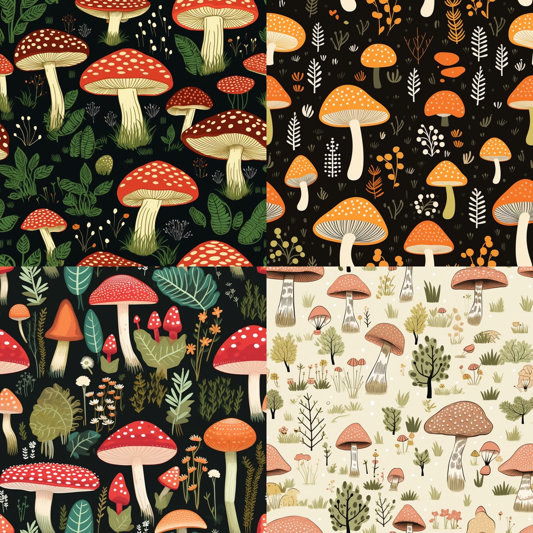 Mushroom Art Digital Paper, Instant Download Scrapbook Paper, Printable ...