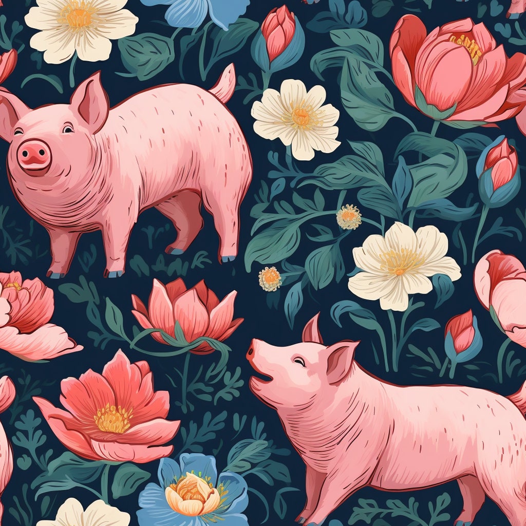 Pig Art Digital Paper, Instant Download Scrapbook Paper, Printable ...