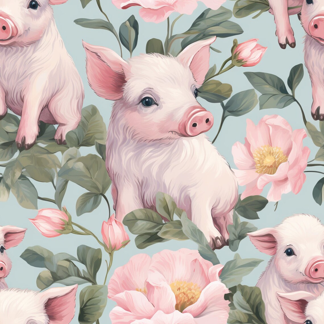 Pig Art Digital Paper, Instant Download Scrapbook Paper, Printable ...