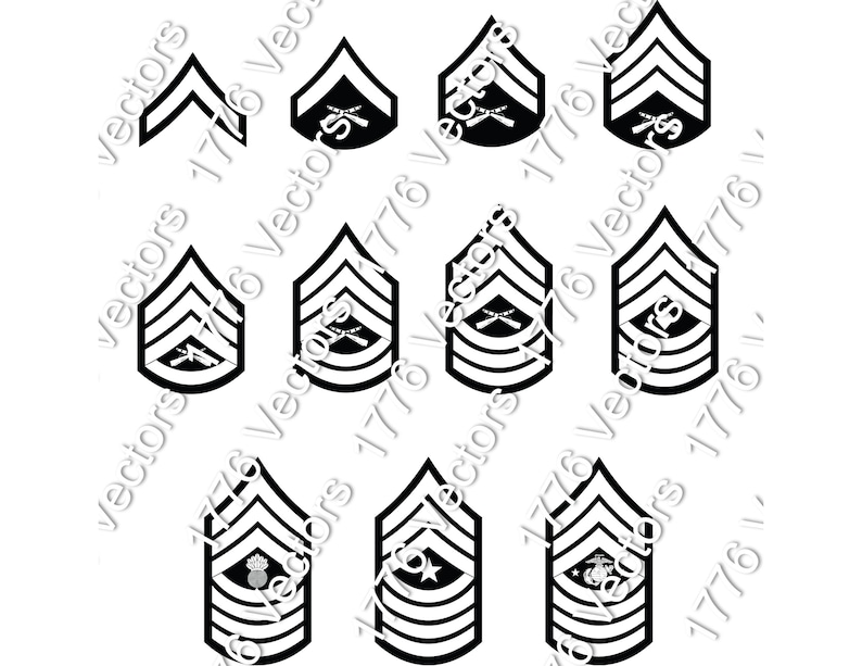 USMC Marine Corps Enlisted Rank Insignias Scalable Vector File AI, EPS ...