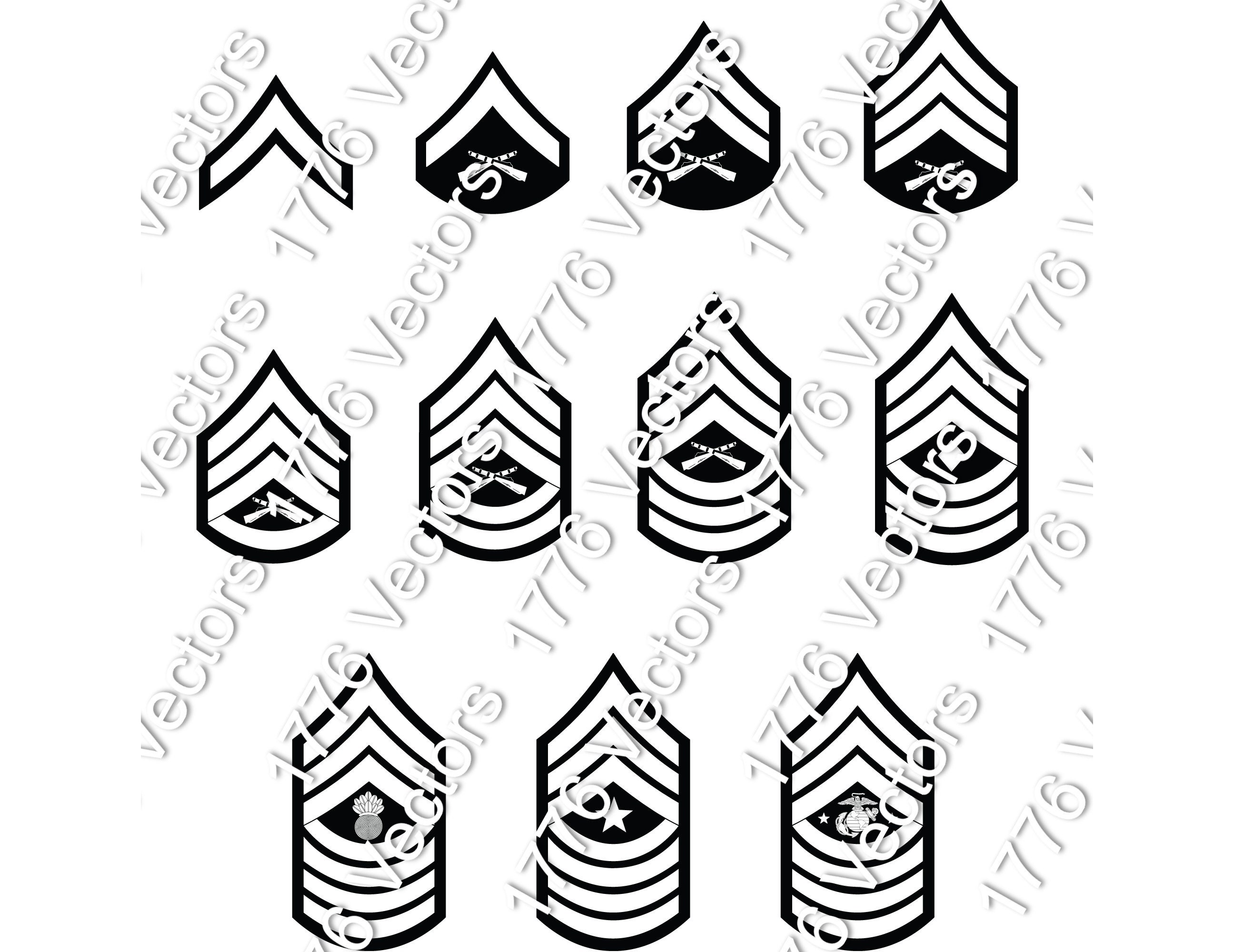 USMC Marine Corps Enlisted Rank Insignias Scalable Vector File AI, EPS ...