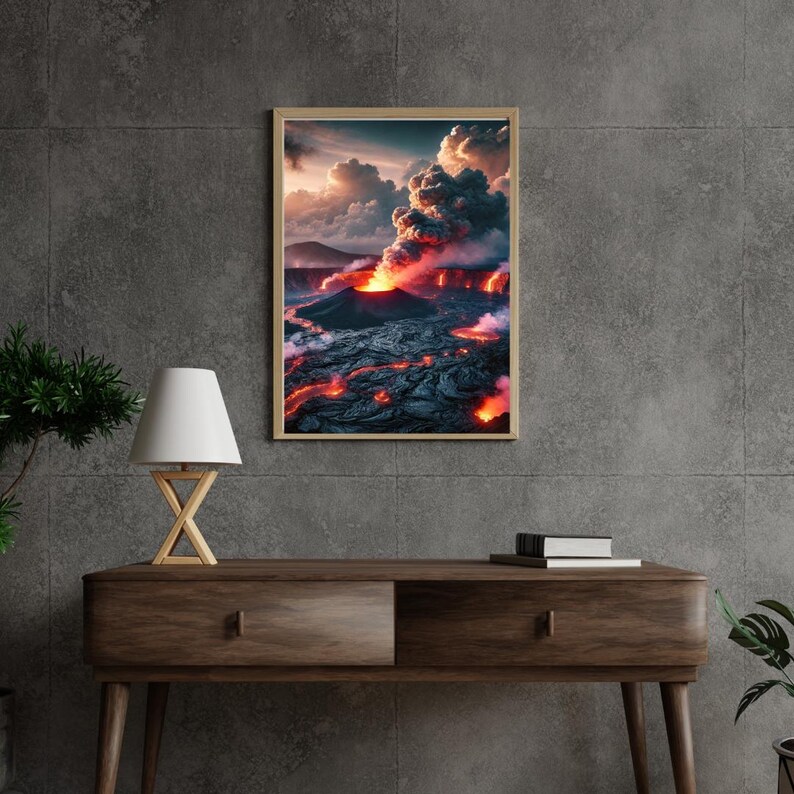 Volcano Canvas Print: Erupting Lava Landscape, Gallery Wall Art - Etsy