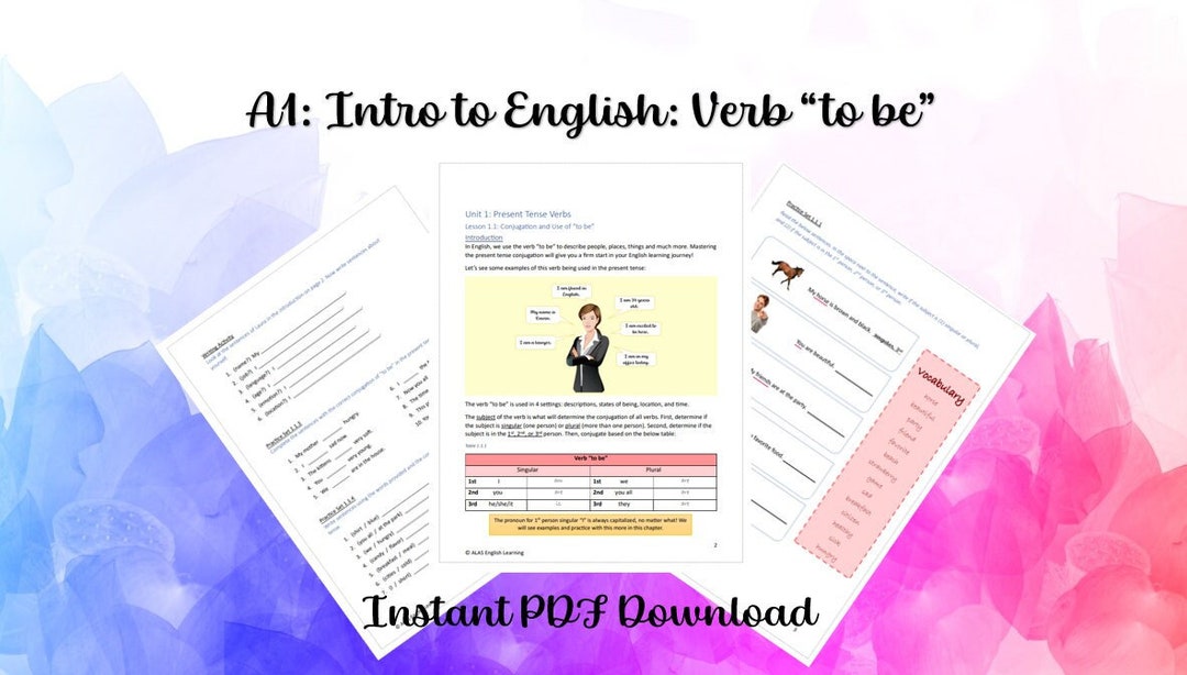 A1 English Beginner PDF Lesson Verb to Be Conjugation and - Etsy