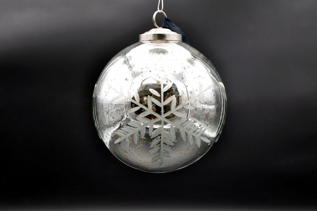 Large Vintage Snowflake-etched Mercury Glass Kugel Ornament – Retro ...