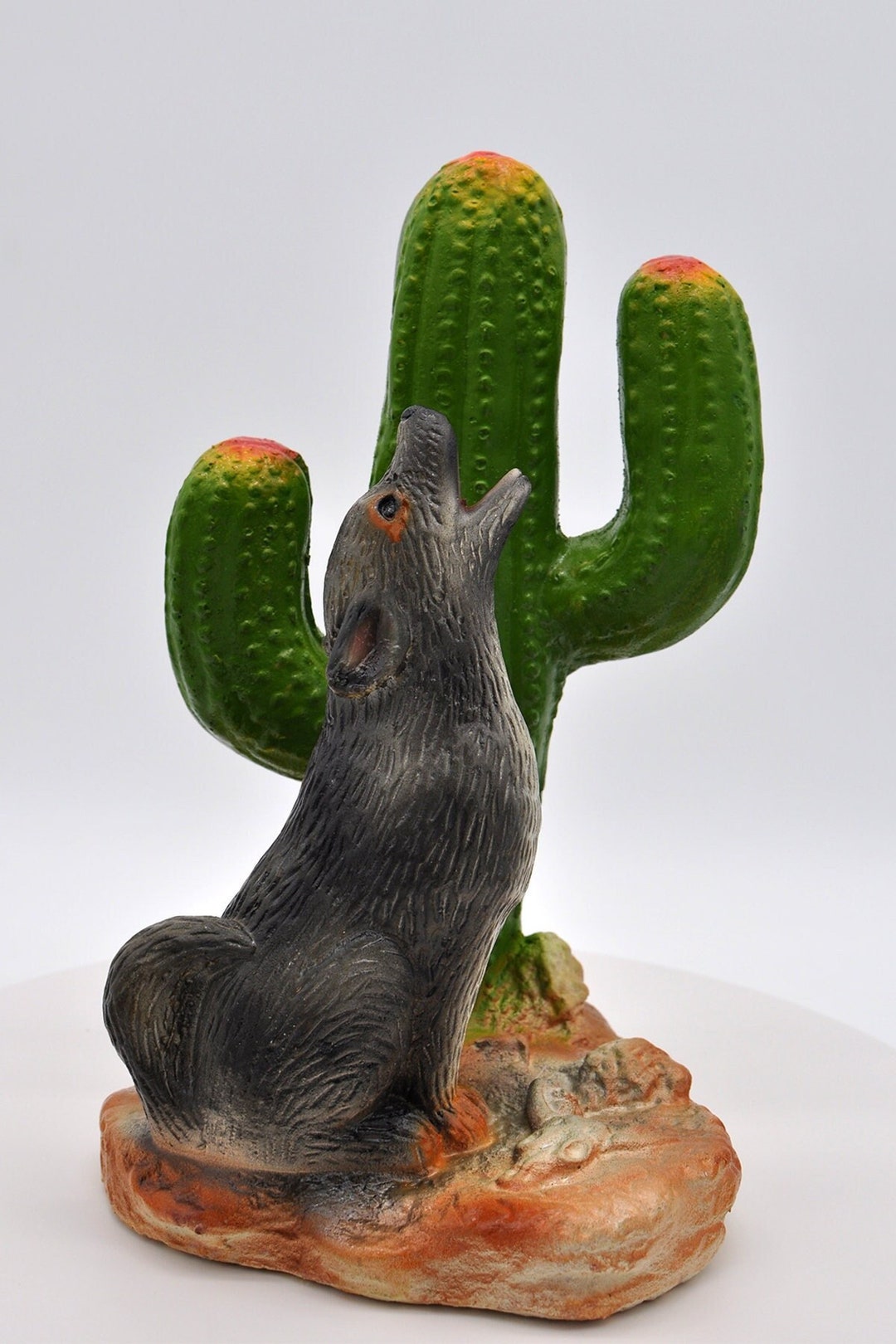 Vintage Southwestern Coyote and Cactus Plaster Statue - Etsy
