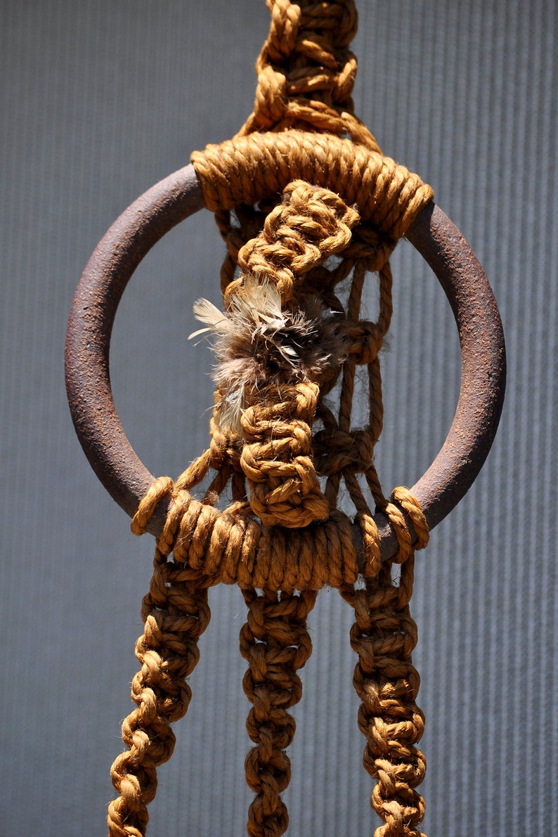 Unique 1970s Mid-century Signed Art Pottery Hanging Macrame Stoneware ...