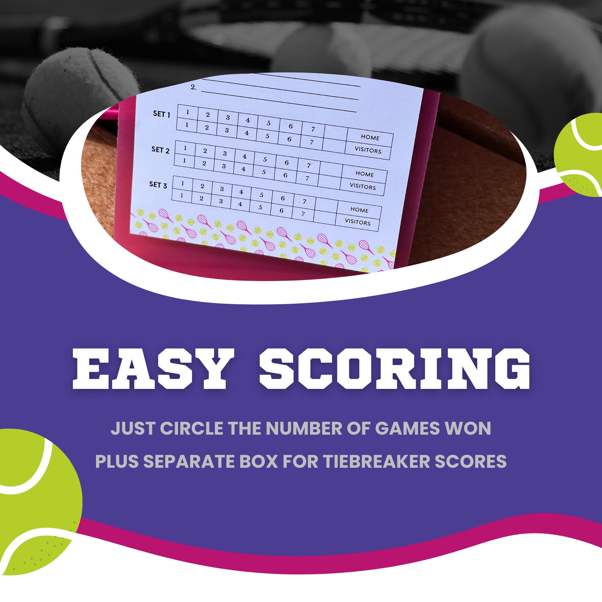 TENNIS SCORING NOTEPAD & Pen, Tennis Score Keeper, Cute Tennis Racket ...