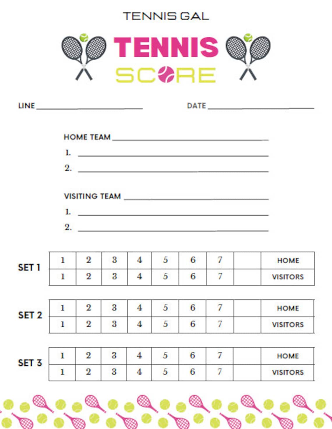 TENNIS SCORECARD PAD, Tennis Match Score Card Sheets, Cute Tennis ...
