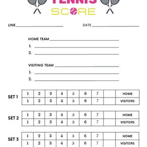 TENNIS SCORECARD PAD, Tennis Match Score Card Sheets, Cute Tennis ...