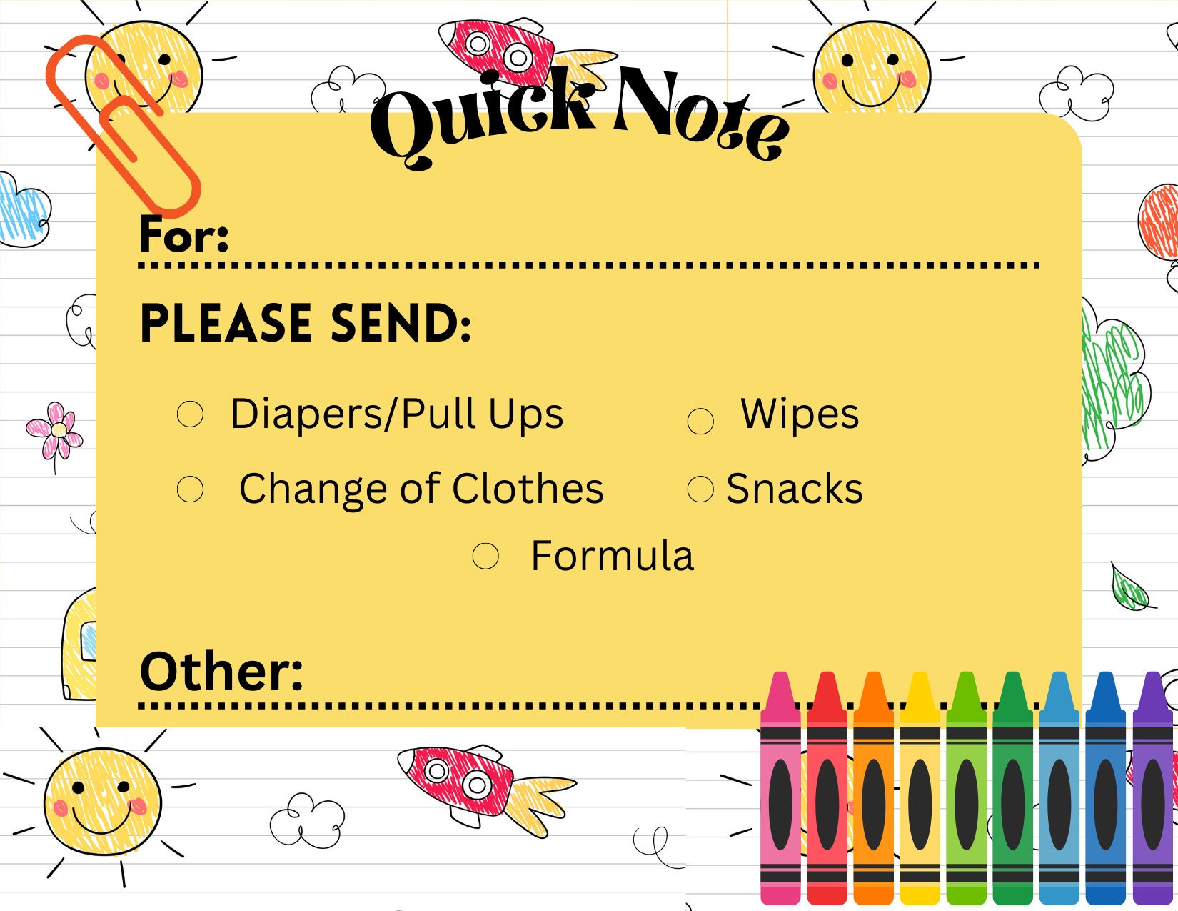 Daycare Quick Note - Etsy