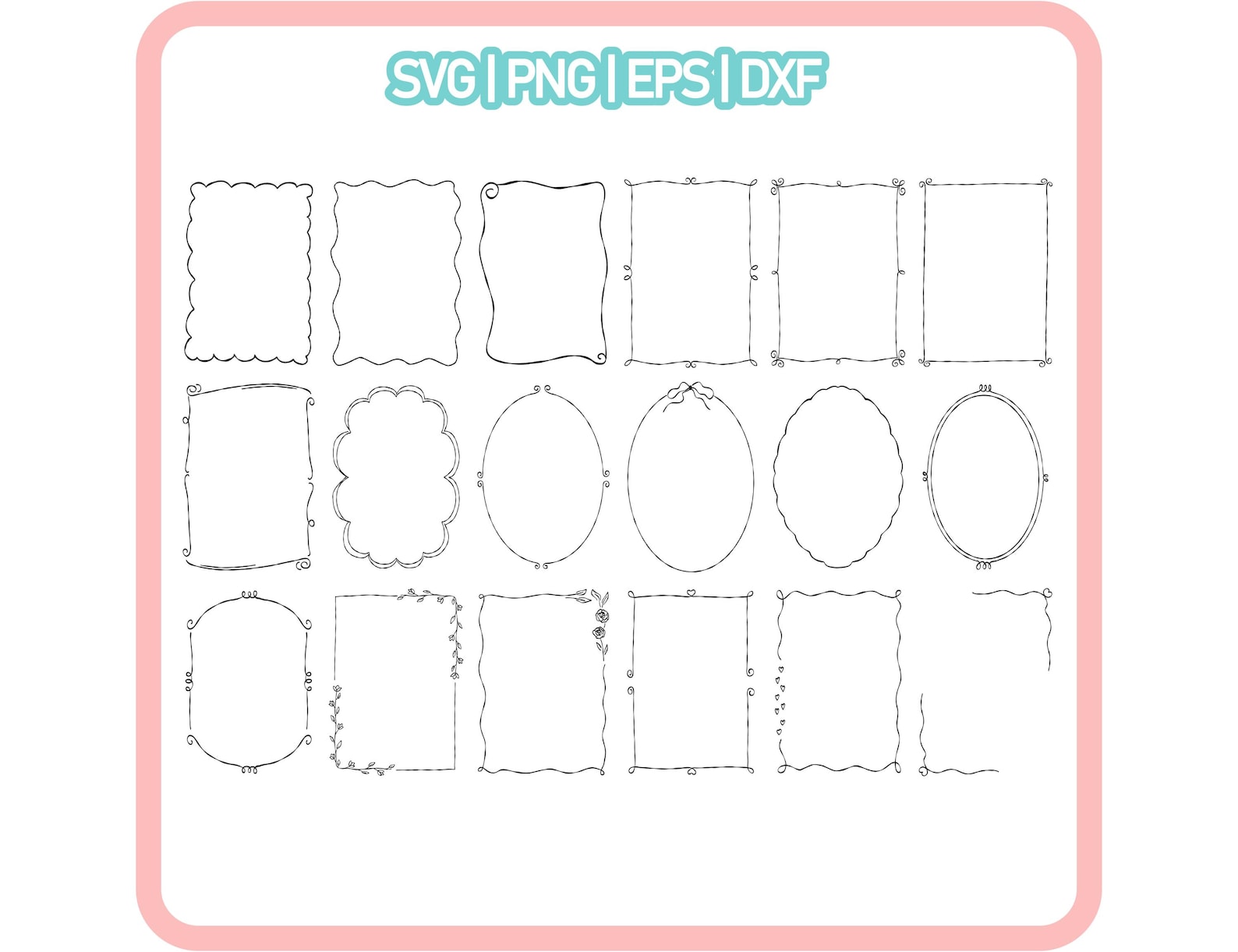 Whimsical Frames Svg and Png Bundle, Whimsical Clipart, Wedding ...