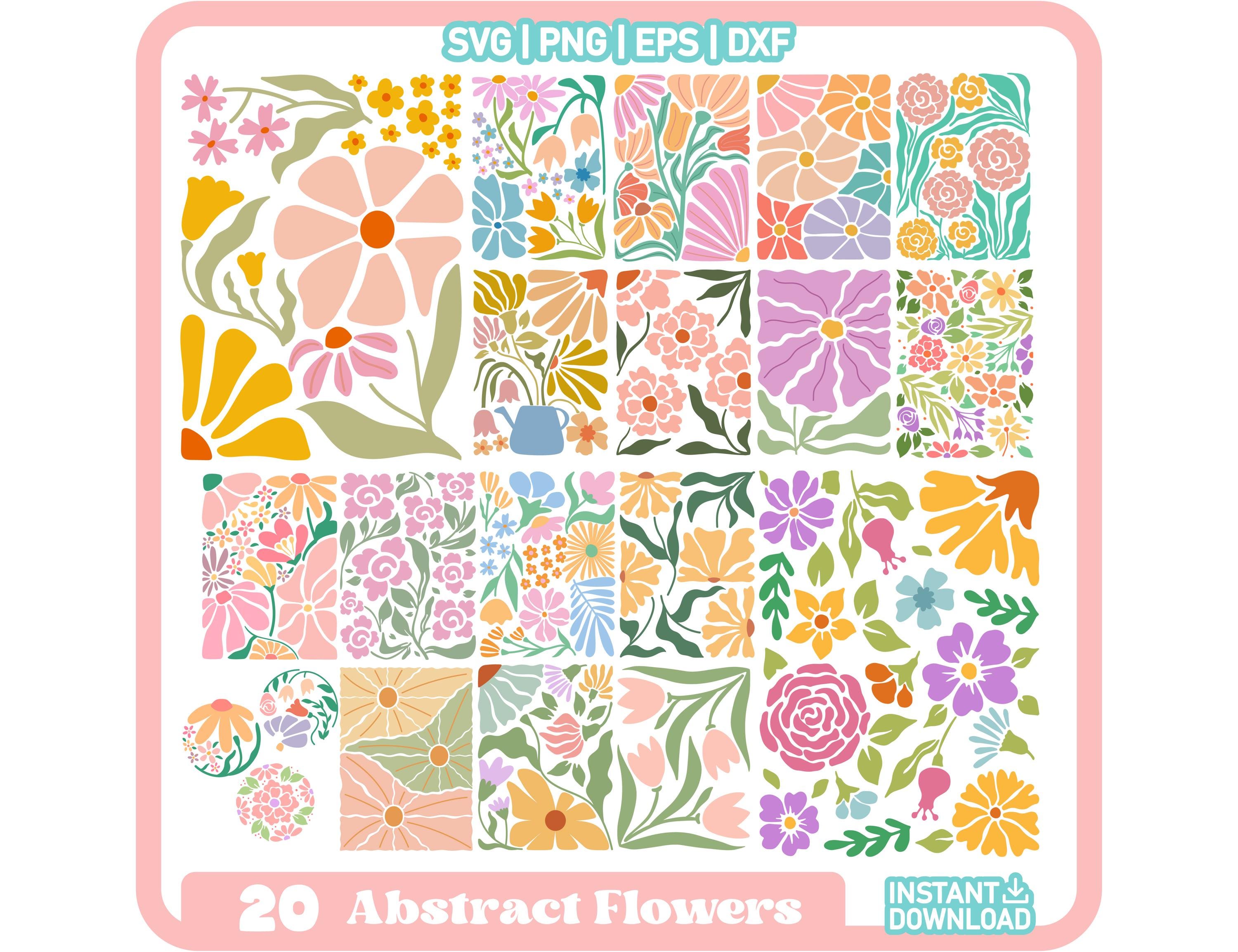 Abstract Flower Svg and Png Bundle, Danish Flower Svg, Retro Flower Svg ...