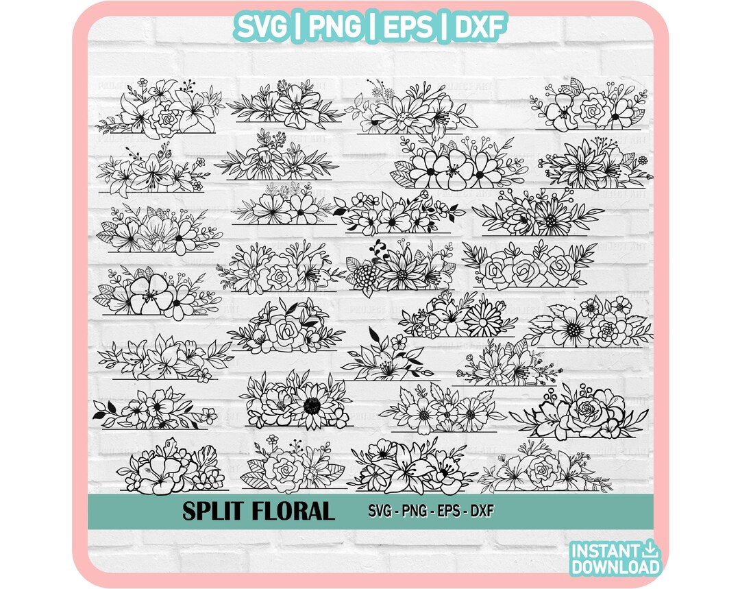 Floral Split SVG, Floral Frame Svg, Flower Border Svg, Split Monogram ...