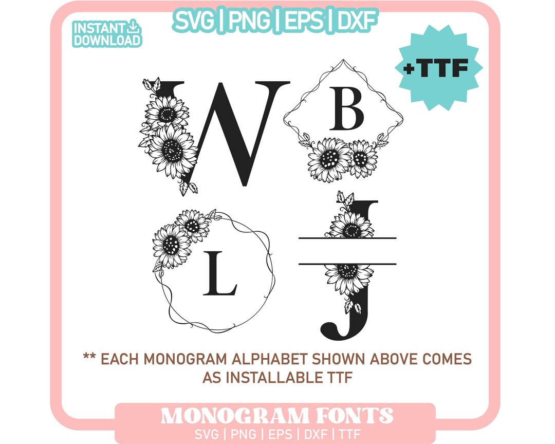 Monogram Font SVG/TTF Bundle Floral Fonts Ttf, Floral Alphabet Svg ...