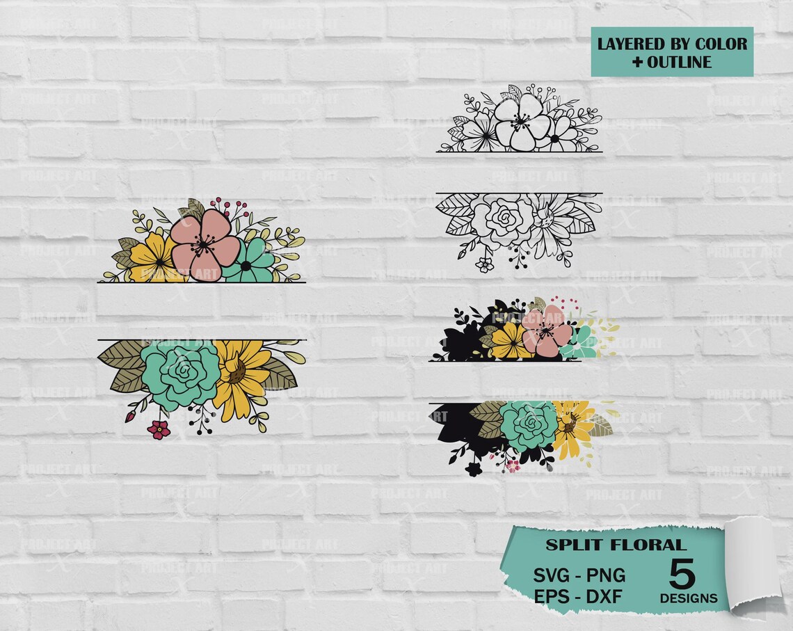 Floral Split SVG, Floral Frame Svg, Flower Border Svg, Split Monogram ...