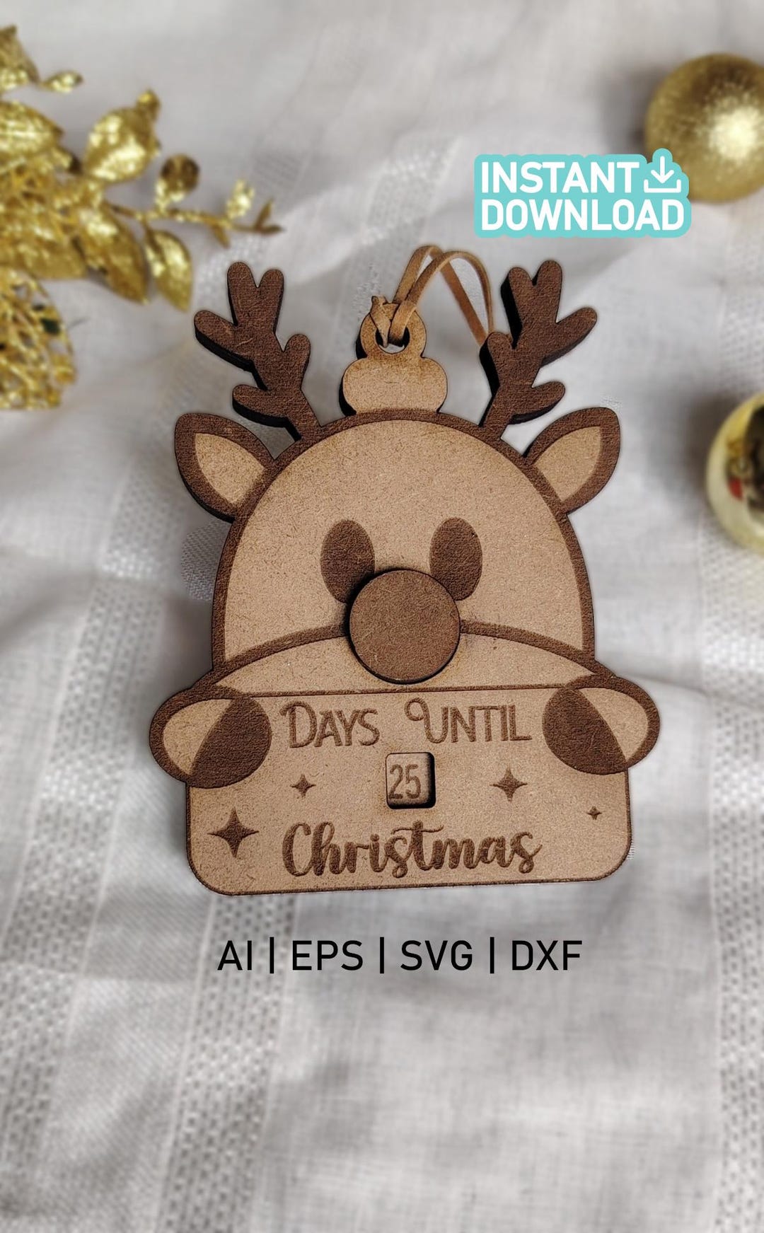 Reindeer Christmas Countdown SVG, Laser Cut Ornament File, Holiday ...