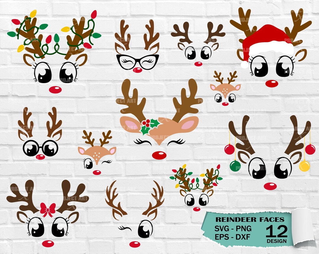 Christmas Reindeer Faces SVG Bundle, Reindeer SVG, Girl Reindeer SVG ...