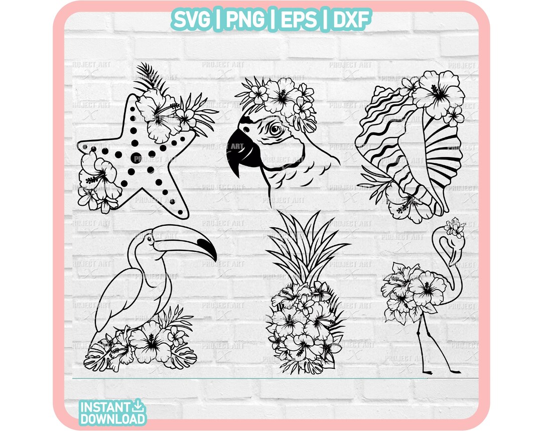Tropical Bundle SVG Cut File, Tropical Animals,tropical Flowers Svg ...