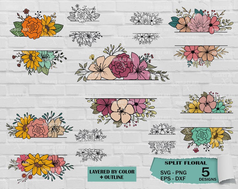 Floral Split SVG, Floral Frame Svg, Flower Border Svg, Split Monogram ...