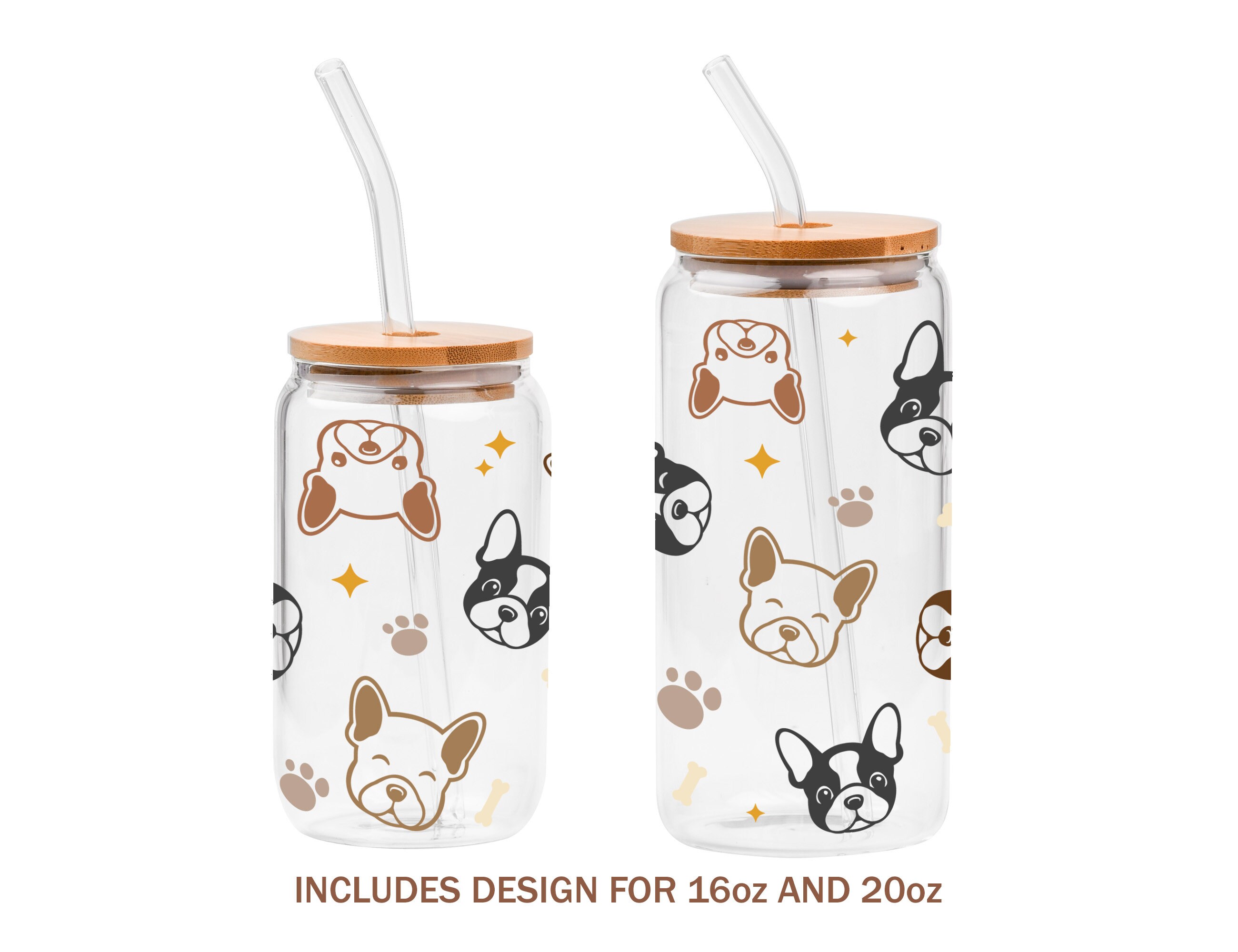 Frenchie Libbey Glass Svg, Cute Dog SVG, 16oz Glass Can Wrap, Dog Mom ...