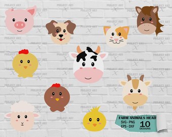 Farm Animal Faces Clipart Set - Animal Faces, Farmyard, Farm, Cow ...