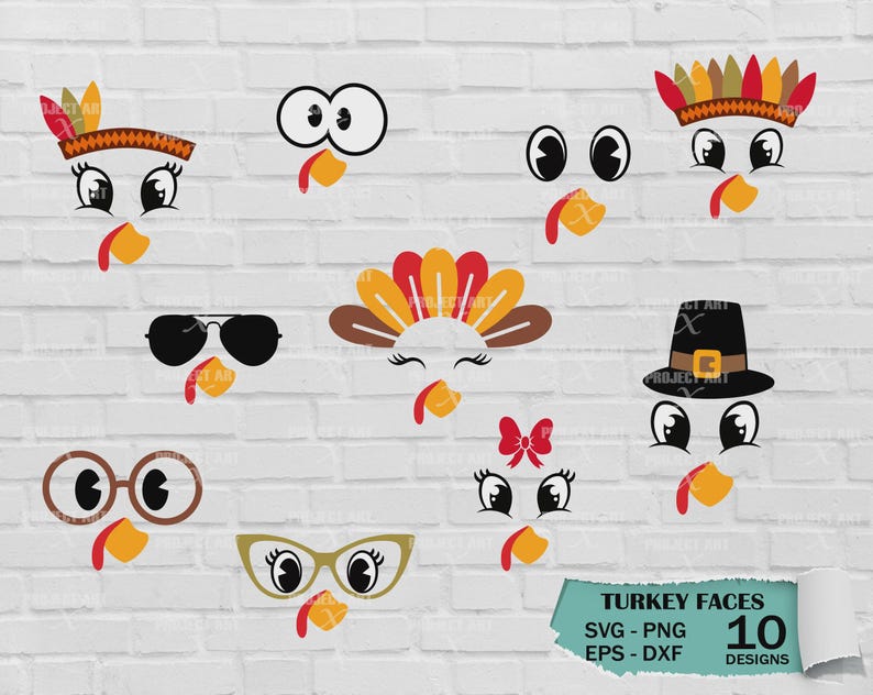 Turkey Face SVG Bundle, Turkey Face Png Cute Thanksgiving Turkey ...