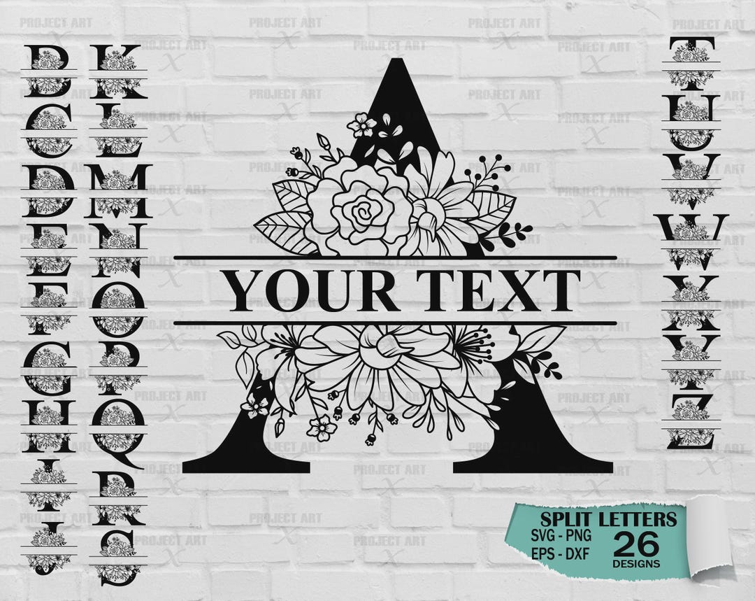 Floral Split Letters A-Z SVG, Flower Split Letter Svg, Floral Monogram ...