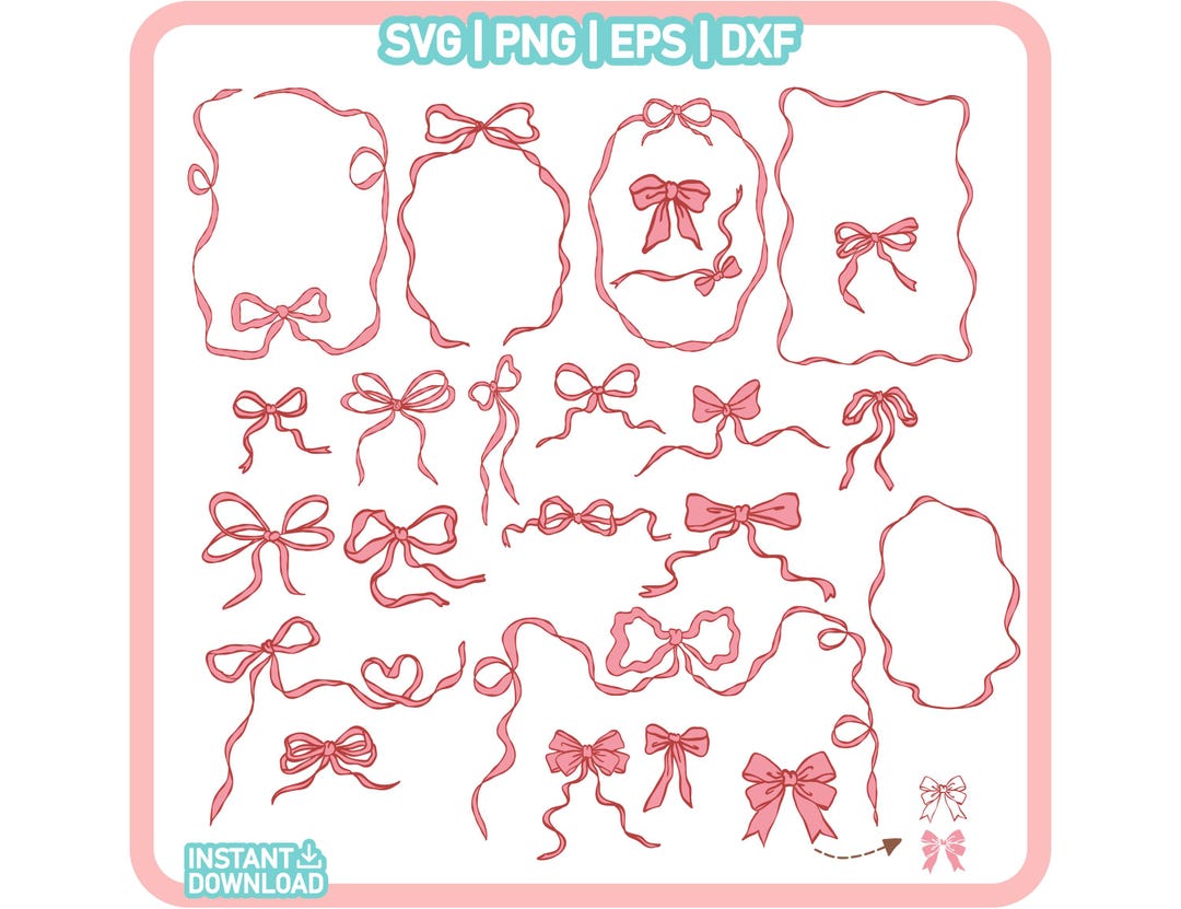 Bow Borders, Ribbon Bow SVG Bundle, Ribbon Svg, Bow Clip Art Png, Bow ...