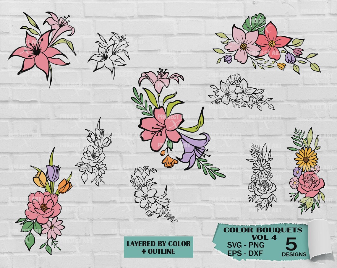 Flower Svg Bundle, Floral Arrangement Svg, Floral Svg, Wildflower Svg ...