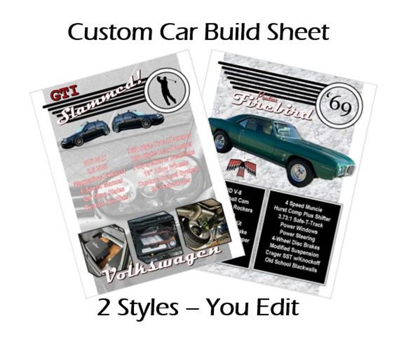 Show Car Build Sheet Template, MS Word & PDF, Garage Decor - Etsy