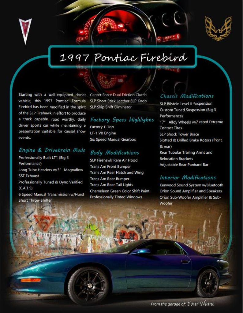 Show Car Build Sheet Template, Editable MS Word & PDF, Two Styles - Etsy