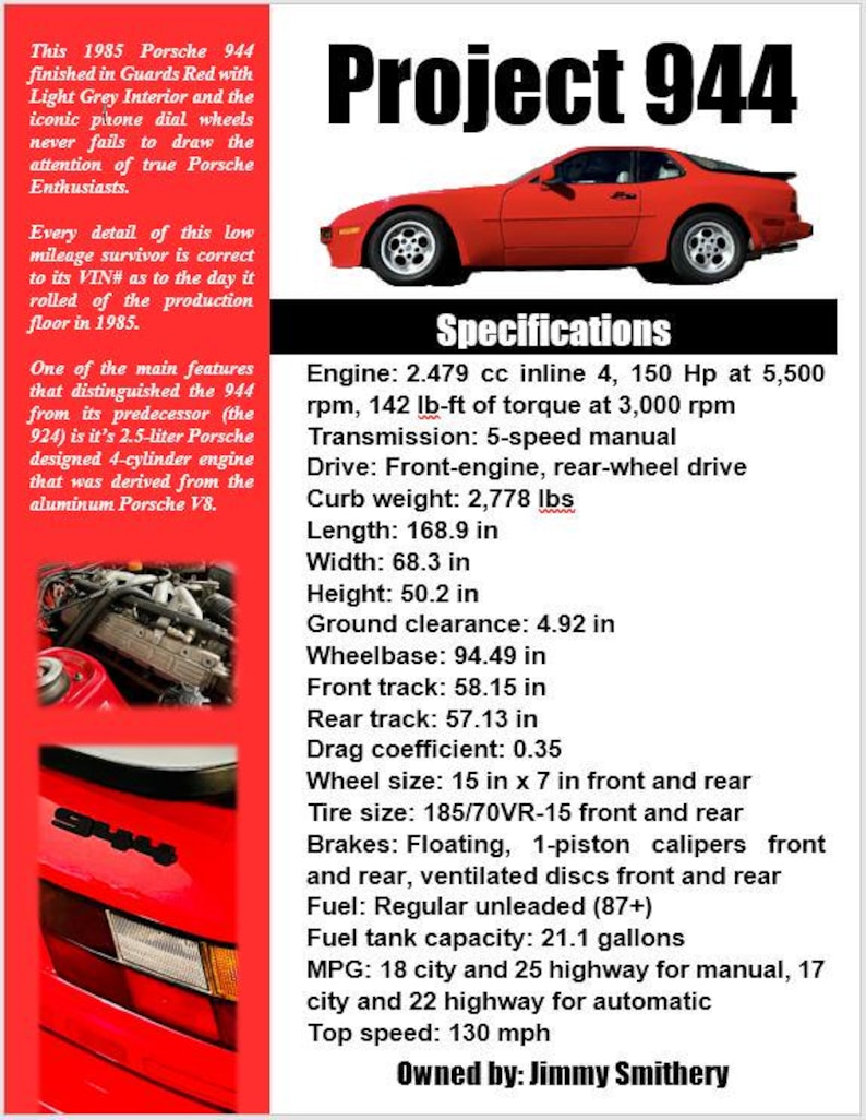Show Car Build Sheet Template, MS Word & PDF Format, Display Pictures ...