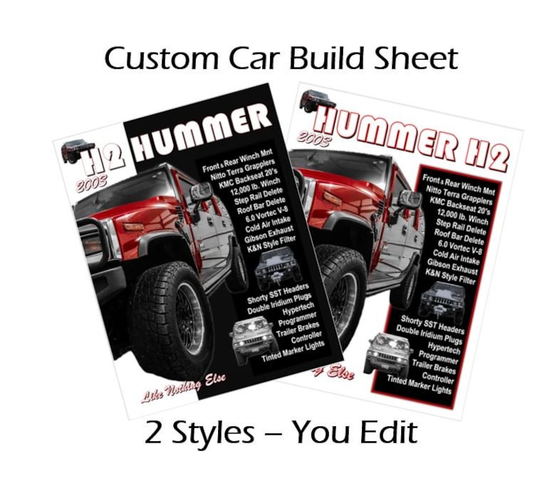 Show Car Build Sheet Template (MS Word & PDF) - Etsy