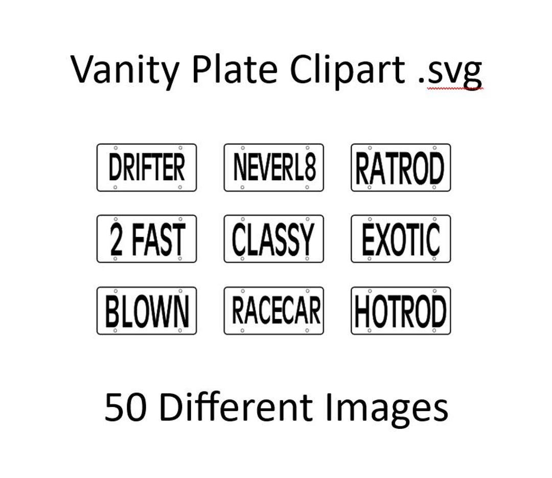 50 Fun Vanity Plate Clipart Images, SVG Files (digital Download) - Etsy