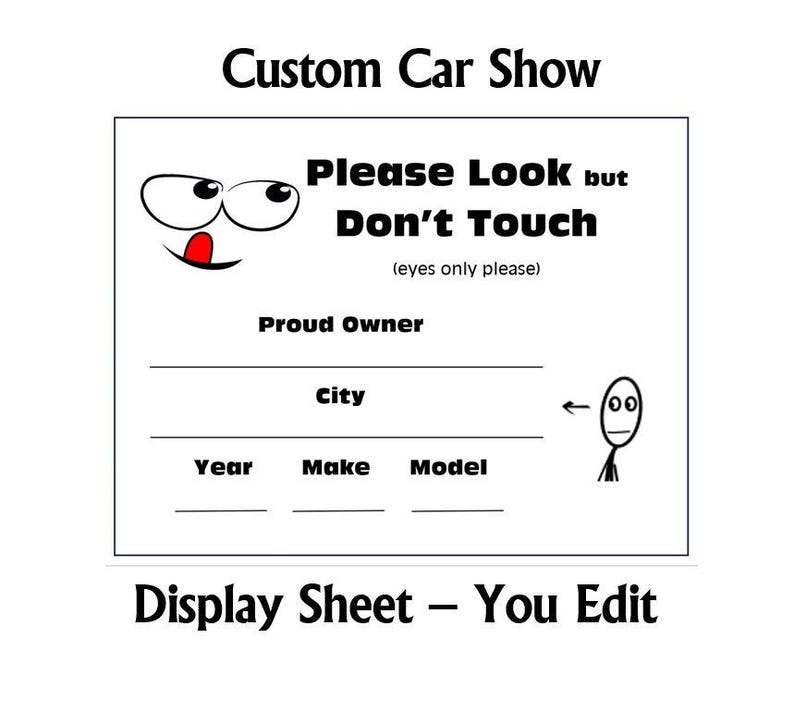 Car Show Display Sheet Template, Editable MS Word & PDF - Etsy