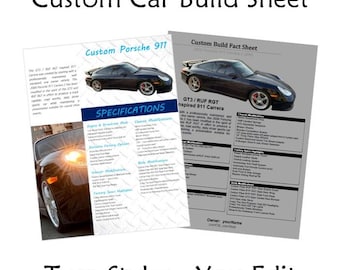 Show Car Build Sheet Template, Two Styles (MS Word & PDF) - Etsy