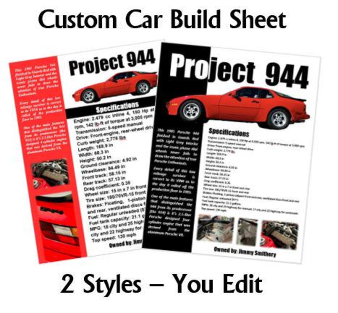 Show Car Build Sheet Template, MS Word & PDF Format, Display Pictures ...