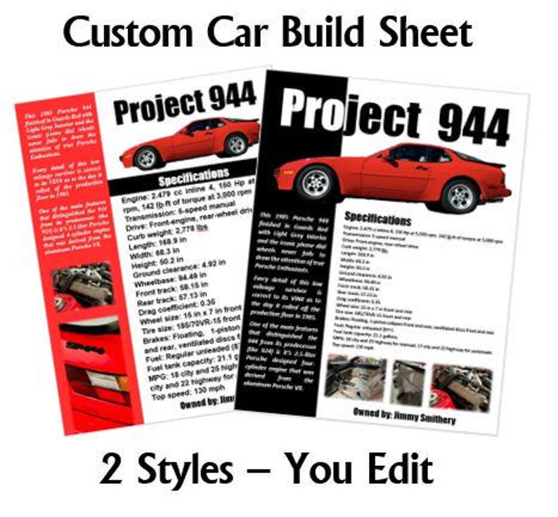 Show Car Build Sheet Template, MS Word & PDF Format, Display Pictures ...