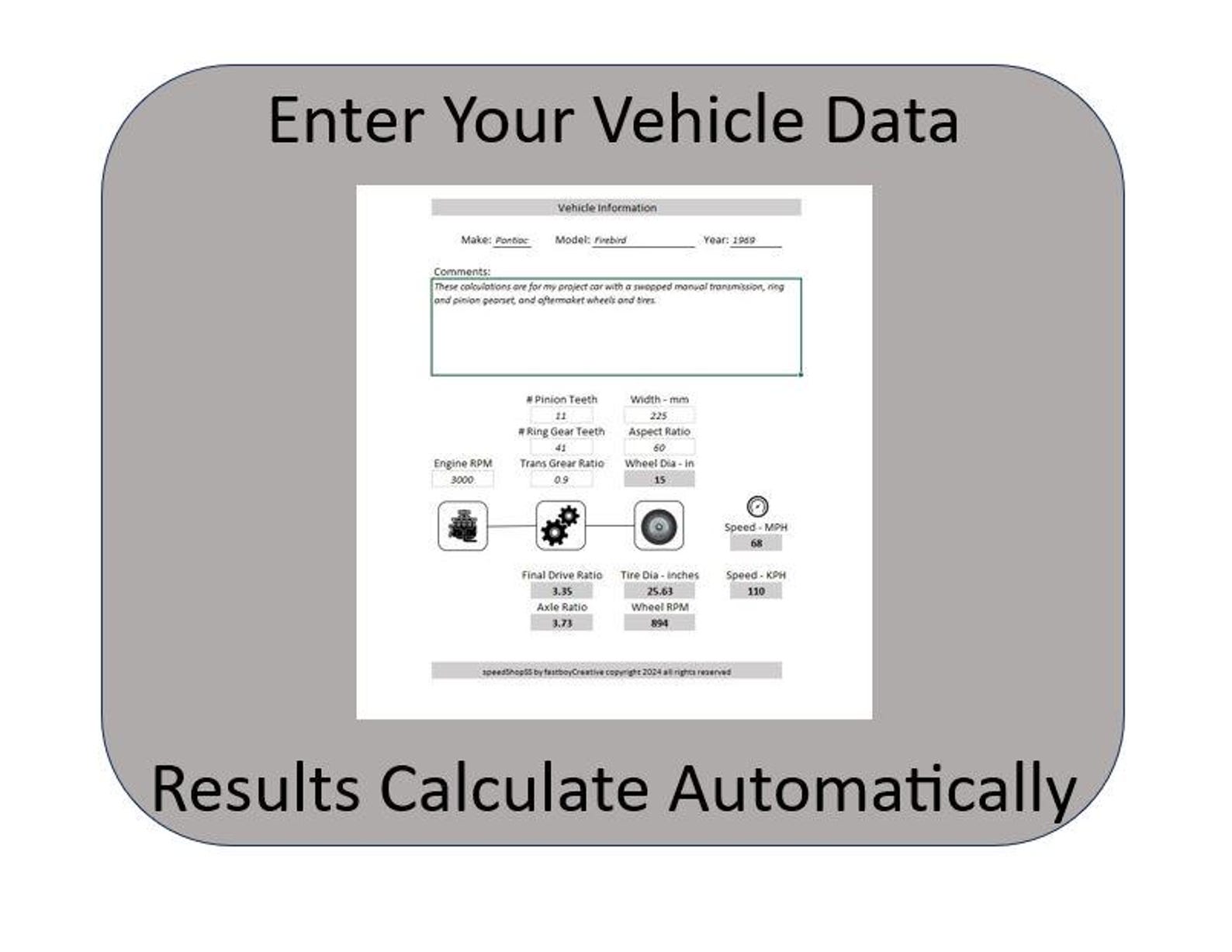 Vehicle Speed and Gearing Calculator Spreadsheet. Compare Wheel N Tire ...