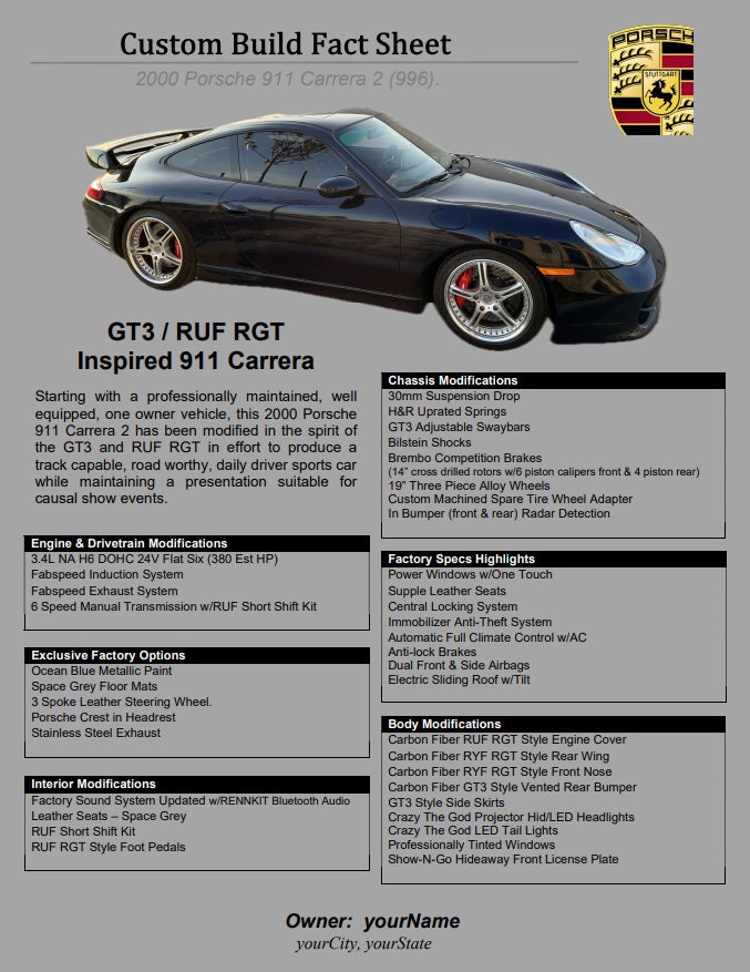 Show Car Build Sheet Template Bundle, MS Word & PDF Format, Two Styles ...