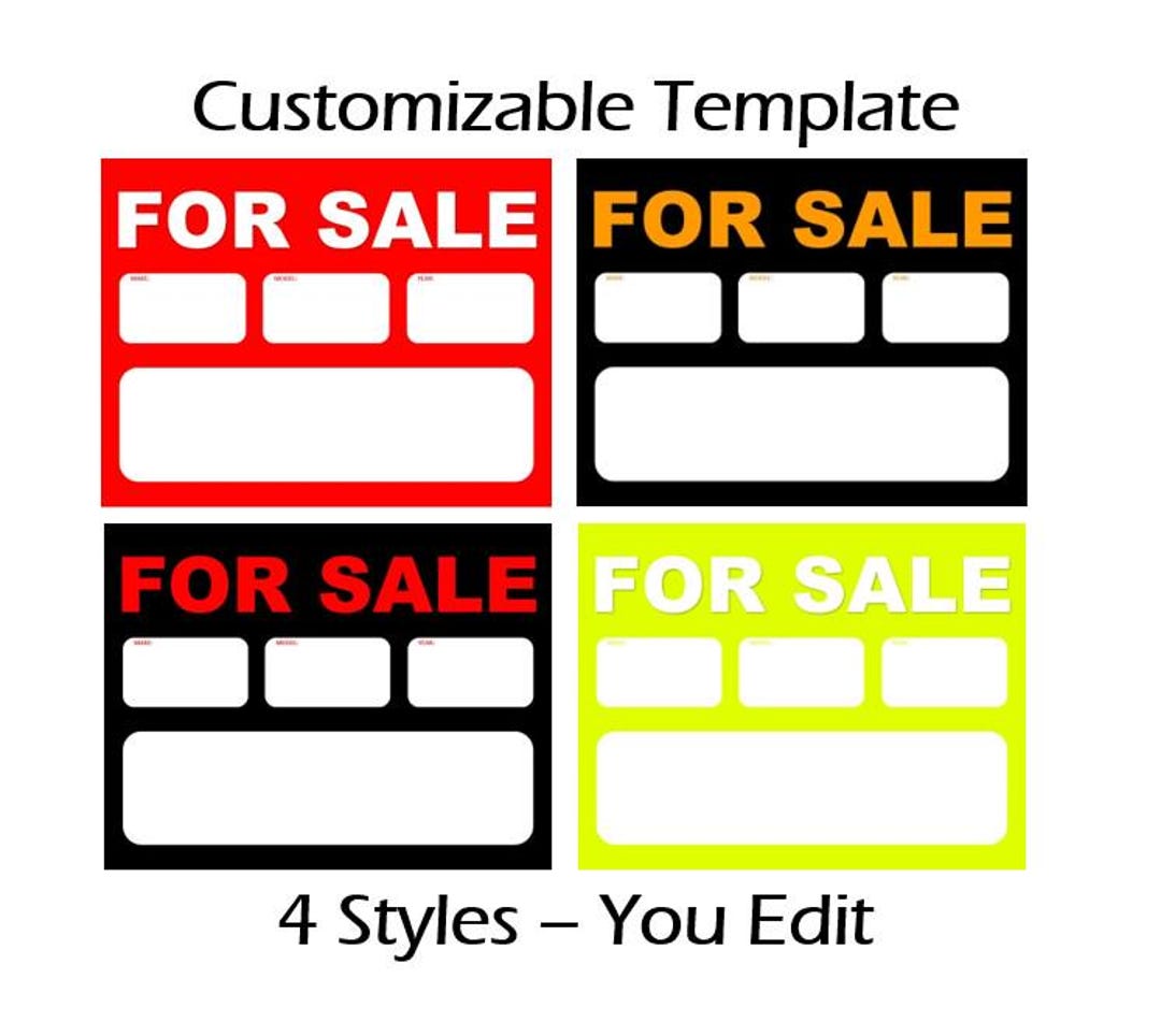 Customizable for Sale Sign Template, DIY Car Show Sign (PDF & Word) - Etsy